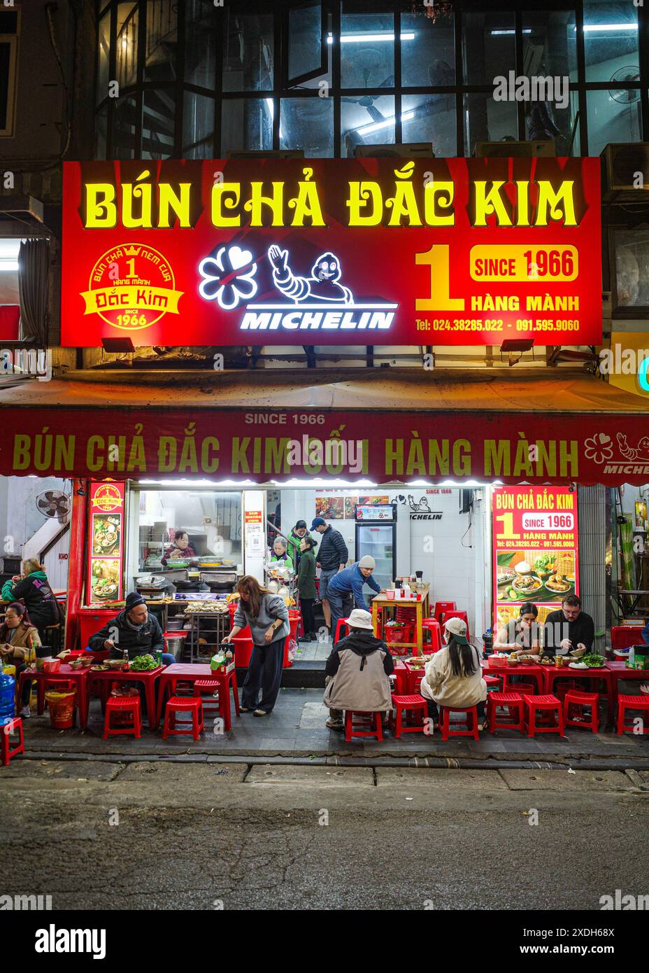 Hanoi, Vietnam - 28 Jan, 2024: Outside the Michelin recommended Bun Cha ...