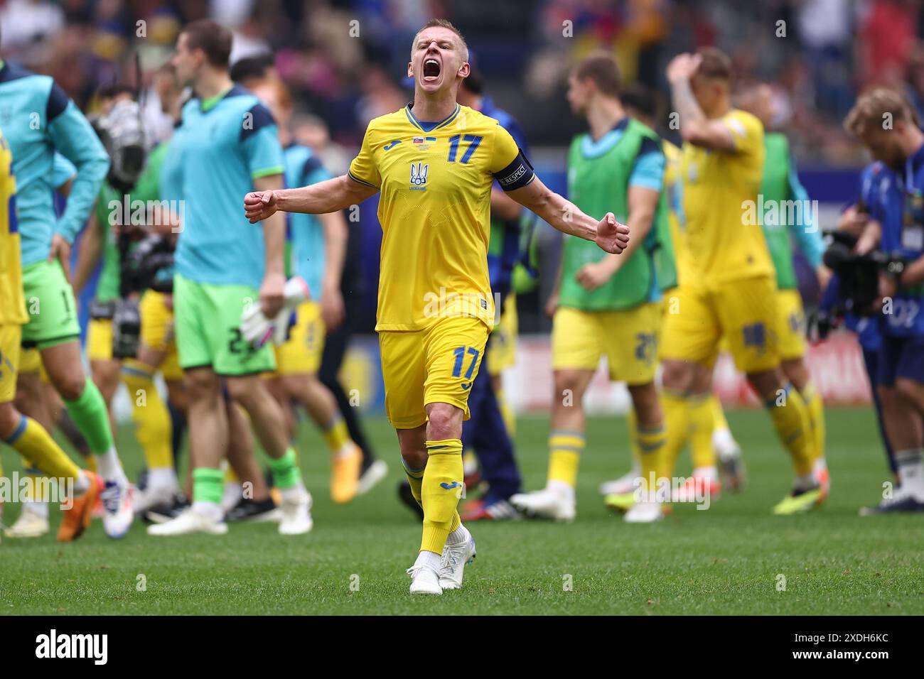 Oleksandr Zinchenko of Ukraine celebrates at the end of the Uefa Euro ...