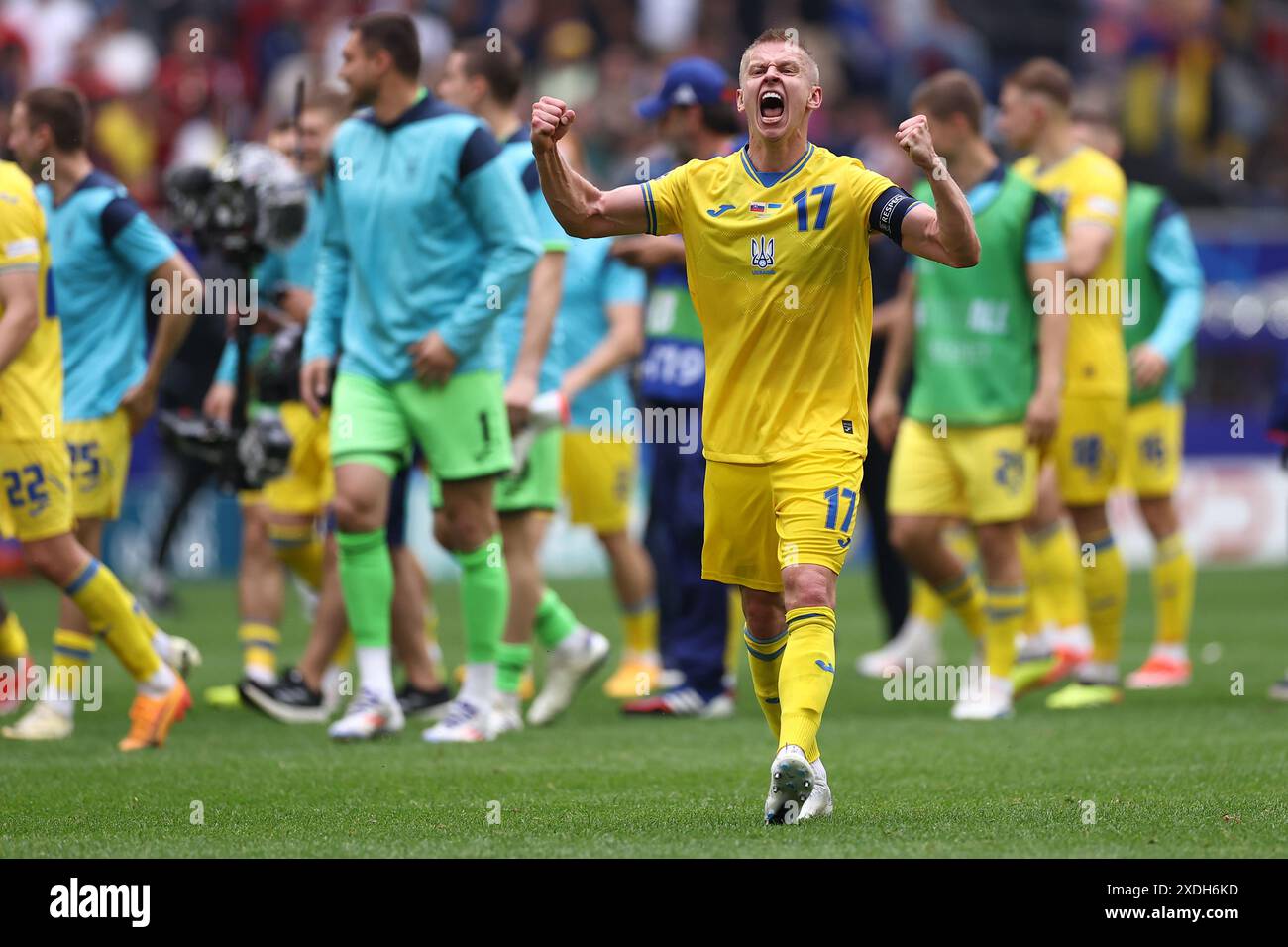 Oleksandr Zinchenko of Ukraine celebrates at the end of the Uefa Euro ...