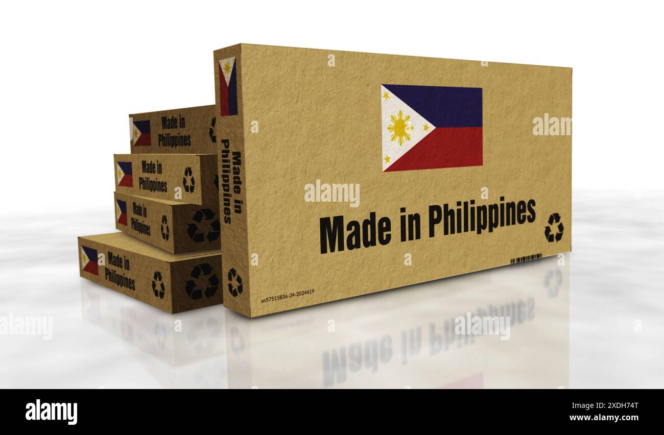 Made in Philippines Philippines box production line. Filipino, flag ...