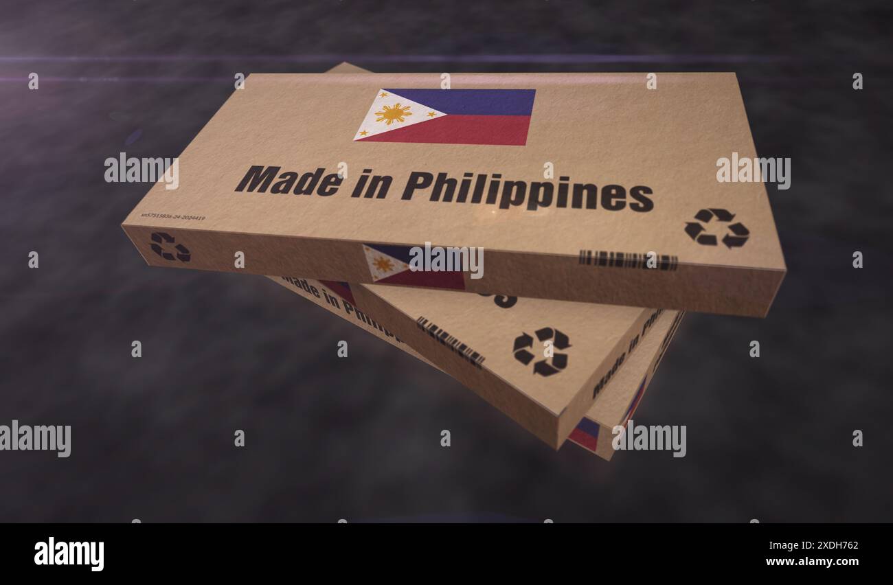 Made in Philippines Philippines box production line. Filipino, flag ...