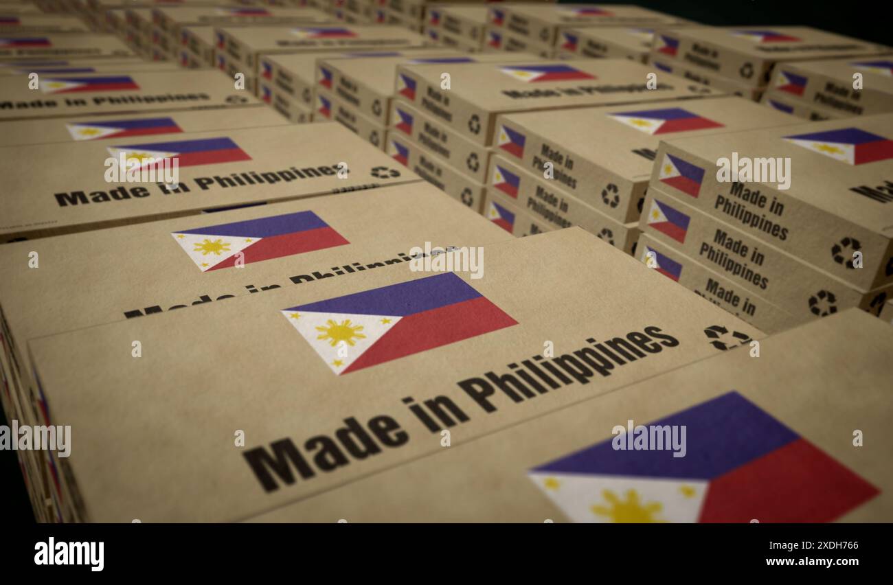 Made in Philippines Philippines box production line. Filipino, flag ...