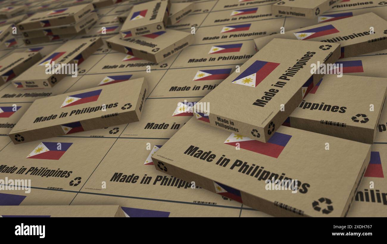 Made in Philippines Philippines box production line. Filipino, flag ...