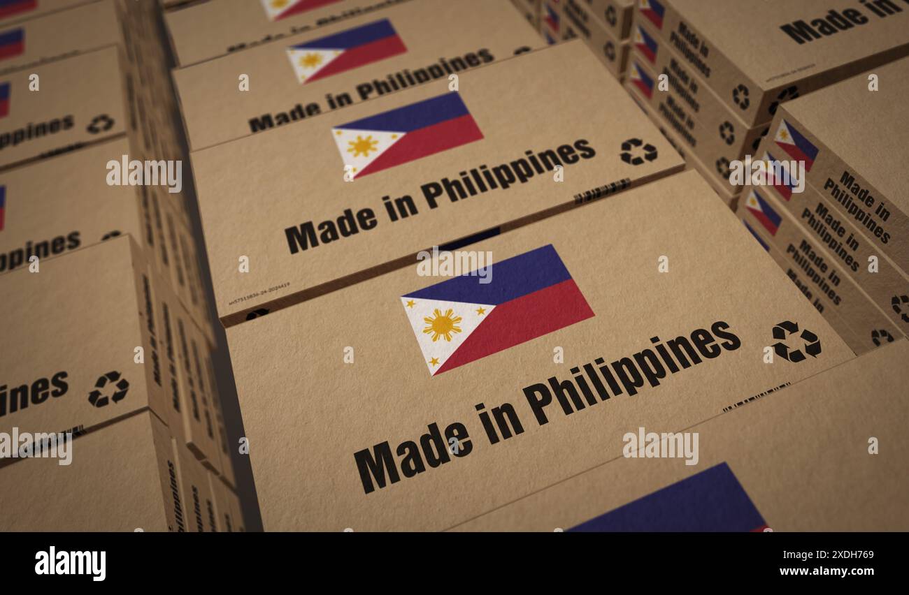 Made in Philippines Philippines box production line. Filipino, flag ...