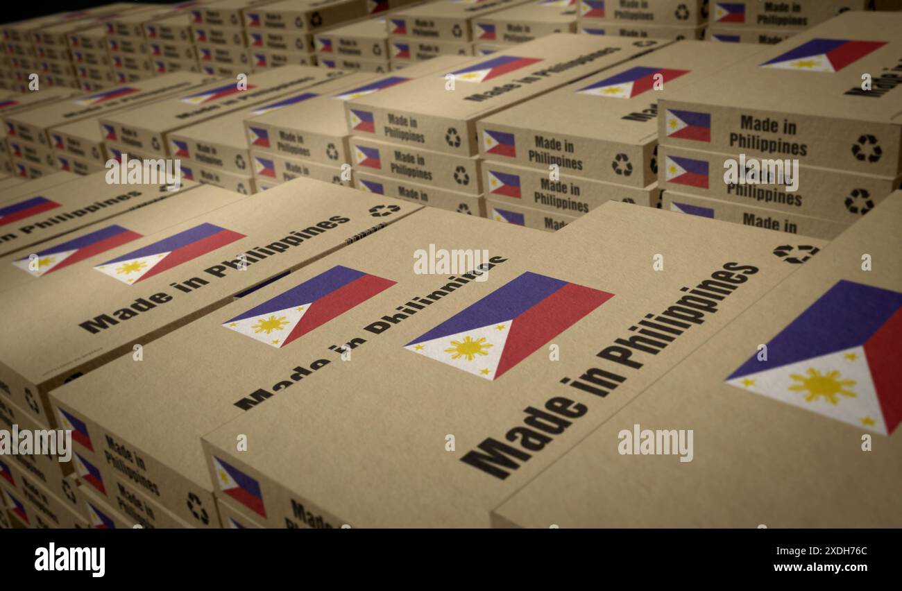 Made in Philippines Philippines box production line. Filipino, flag ...