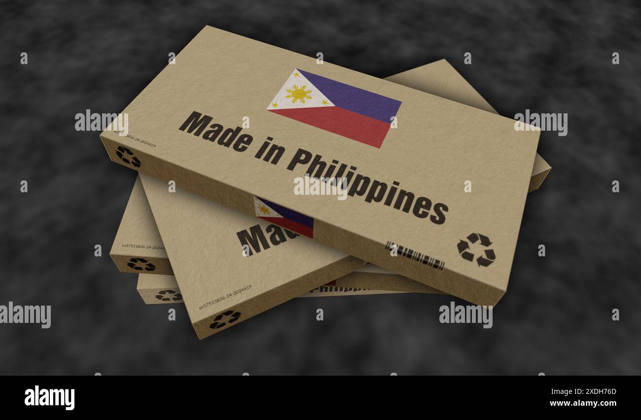 Made in Philippines Philippines box production line. Filipino, flag ...