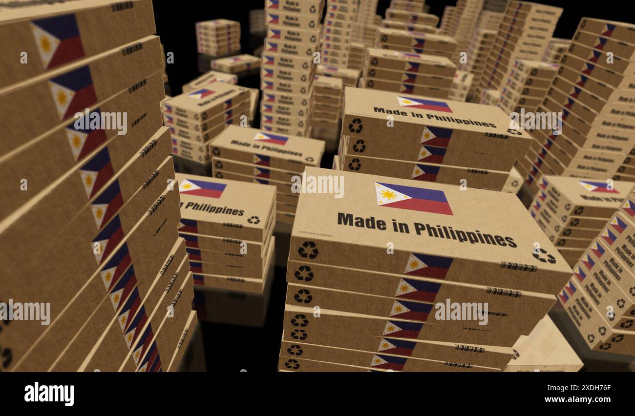 Made in Philippines Philippines box production line. Filipino, flag ...
