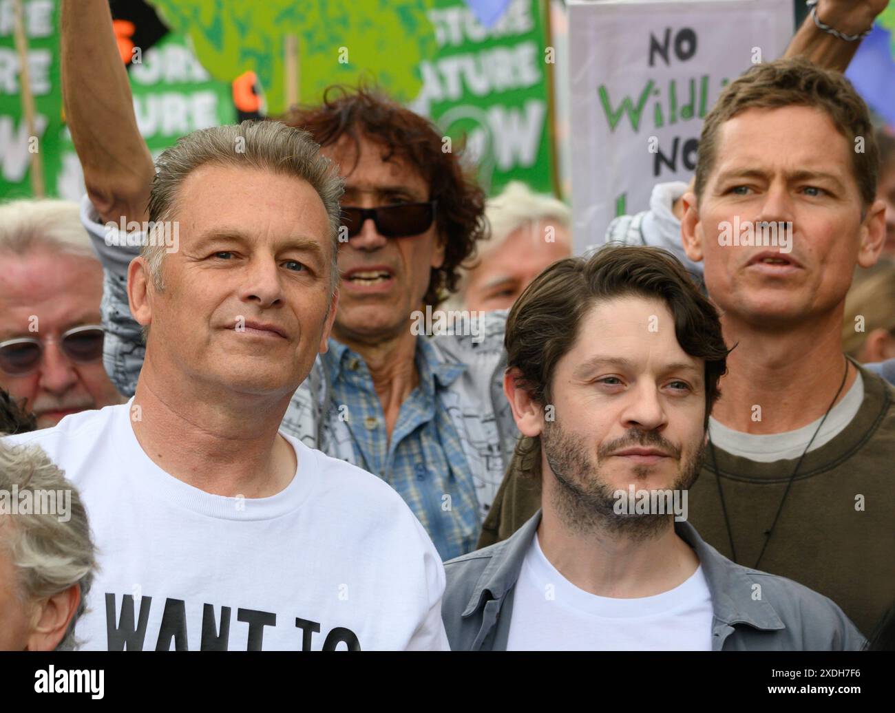 Chris Packham (TV presenter) with Iwan Rheon (actor) at the start of ...