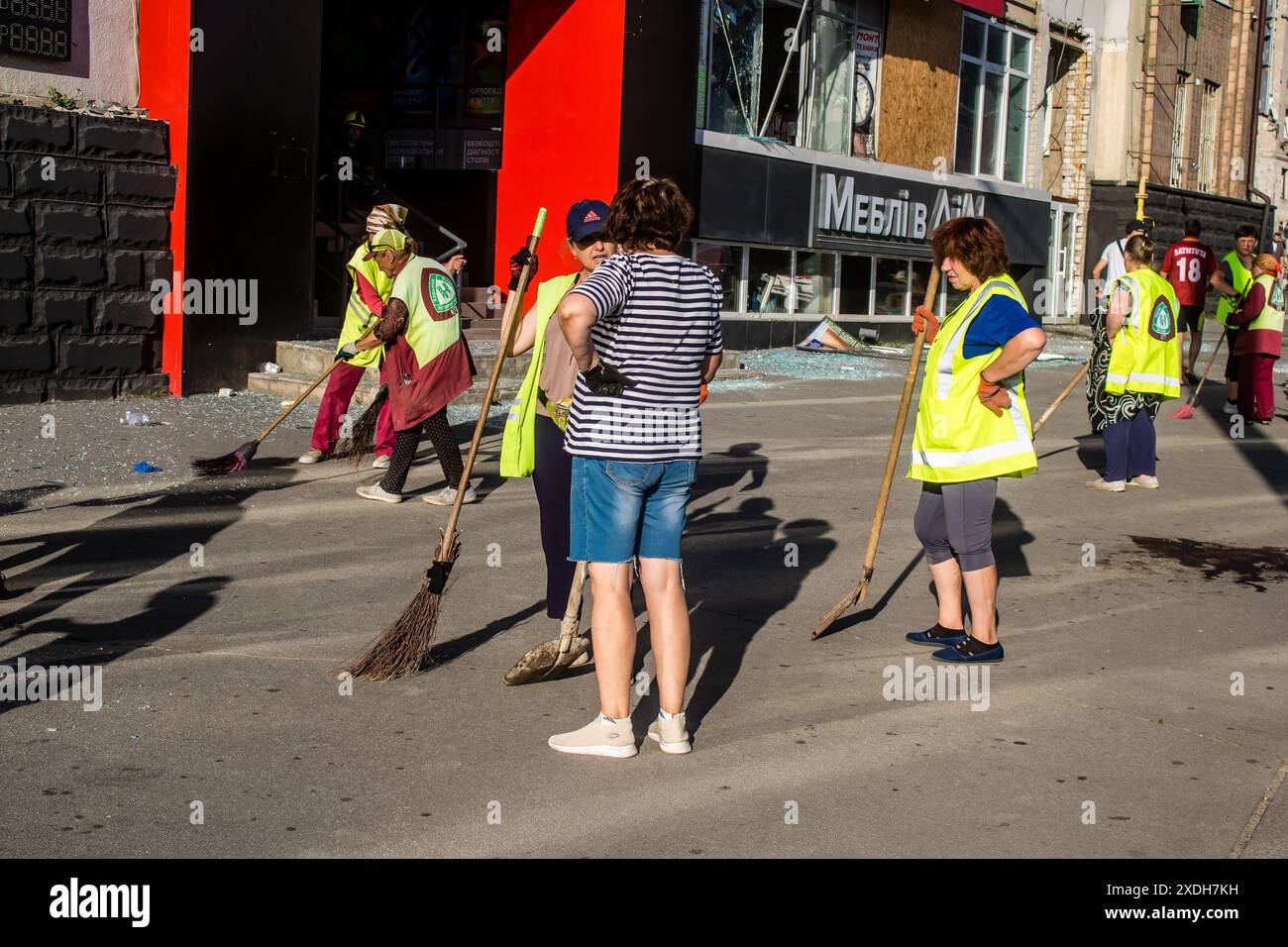 Kharkiv, Ukraine, June 22, 2024 Clearing the scene of the airstrike ...