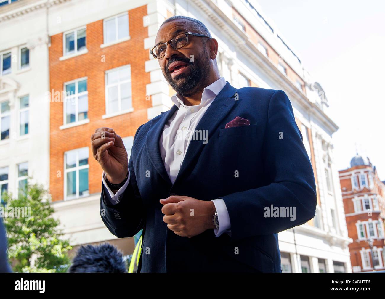 London, UK. 23rd June, 2024. Home Secretary, James Cleverly gives ...