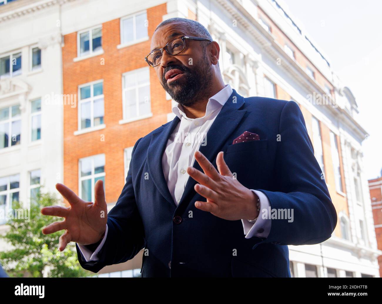 London, UK. 23rd June, 2024. Home Secretary, James Cleverly gives ...