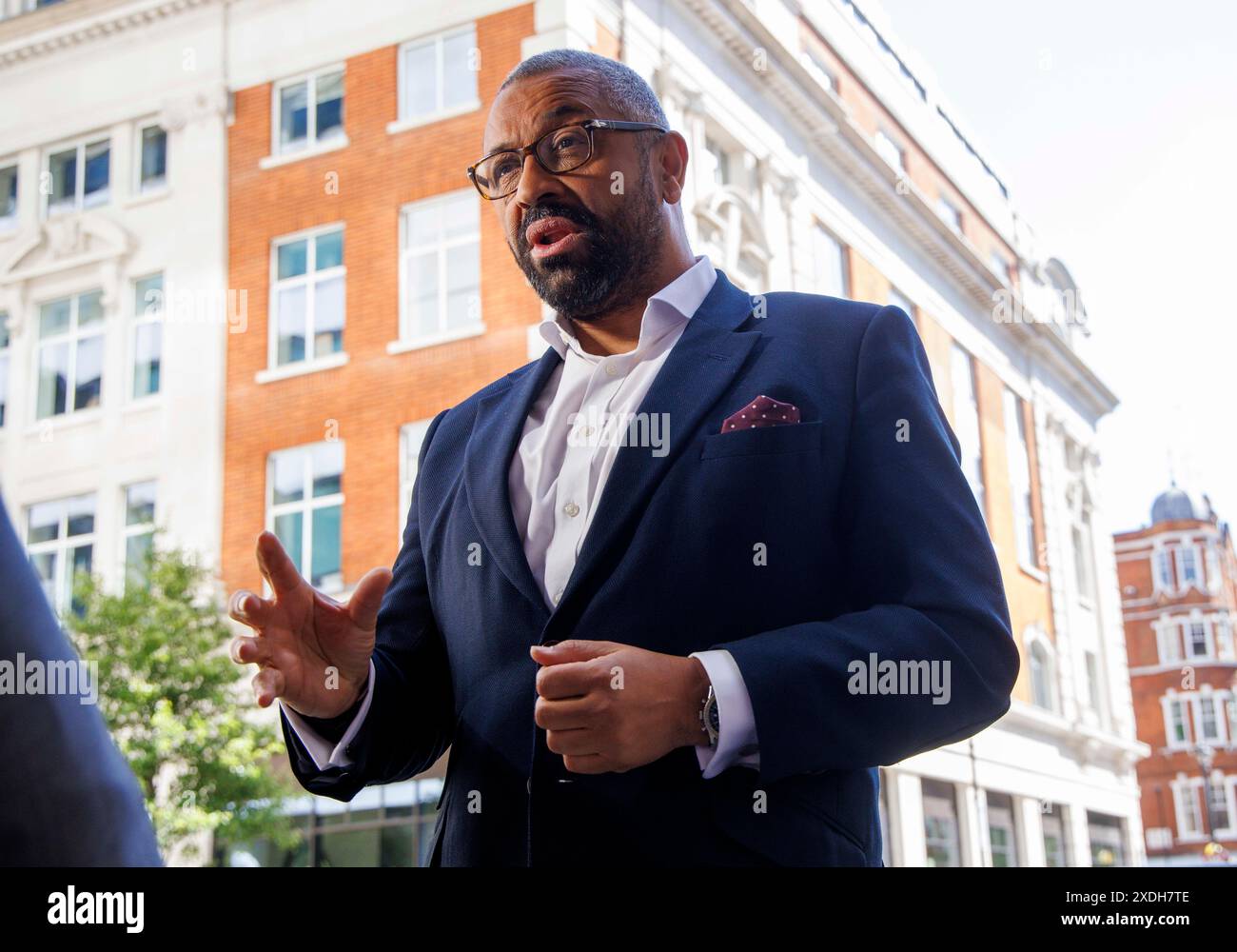 London, UK. 23rd June, 2024. Home Secretary, James Cleverly gives ...