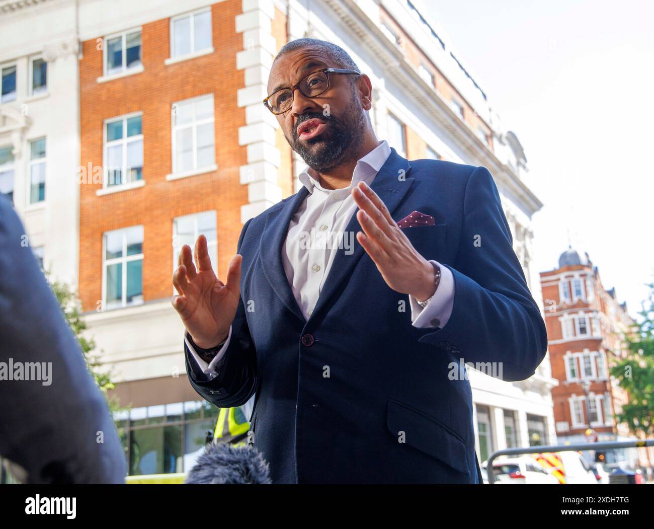 London, UK. 23rd June, 2024. Home Secretary, James Cleverly gives ...
