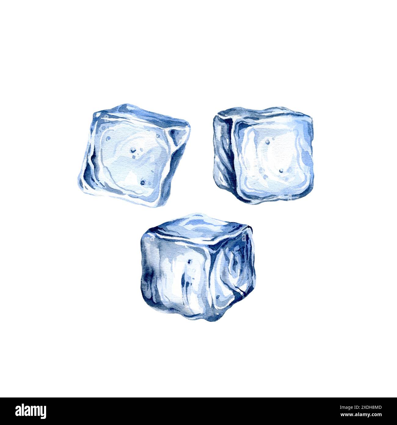 set of crystal ice blocks, hand drawn watercolor realistic ice cubes ...