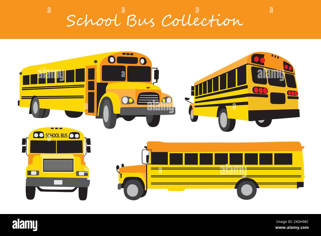 school bus collection. school bus in different poses. Vector ...