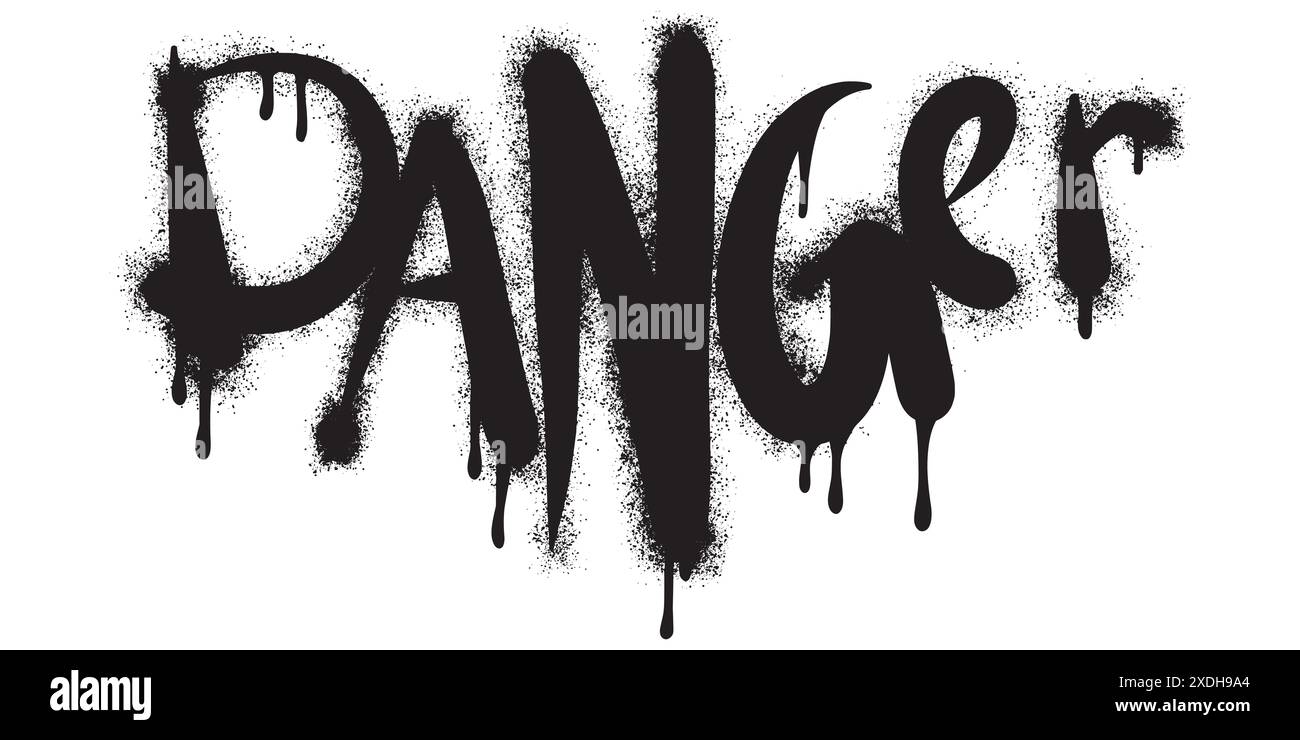 Sprayed Danger font graffiti with over spray in black over white.Vector ...