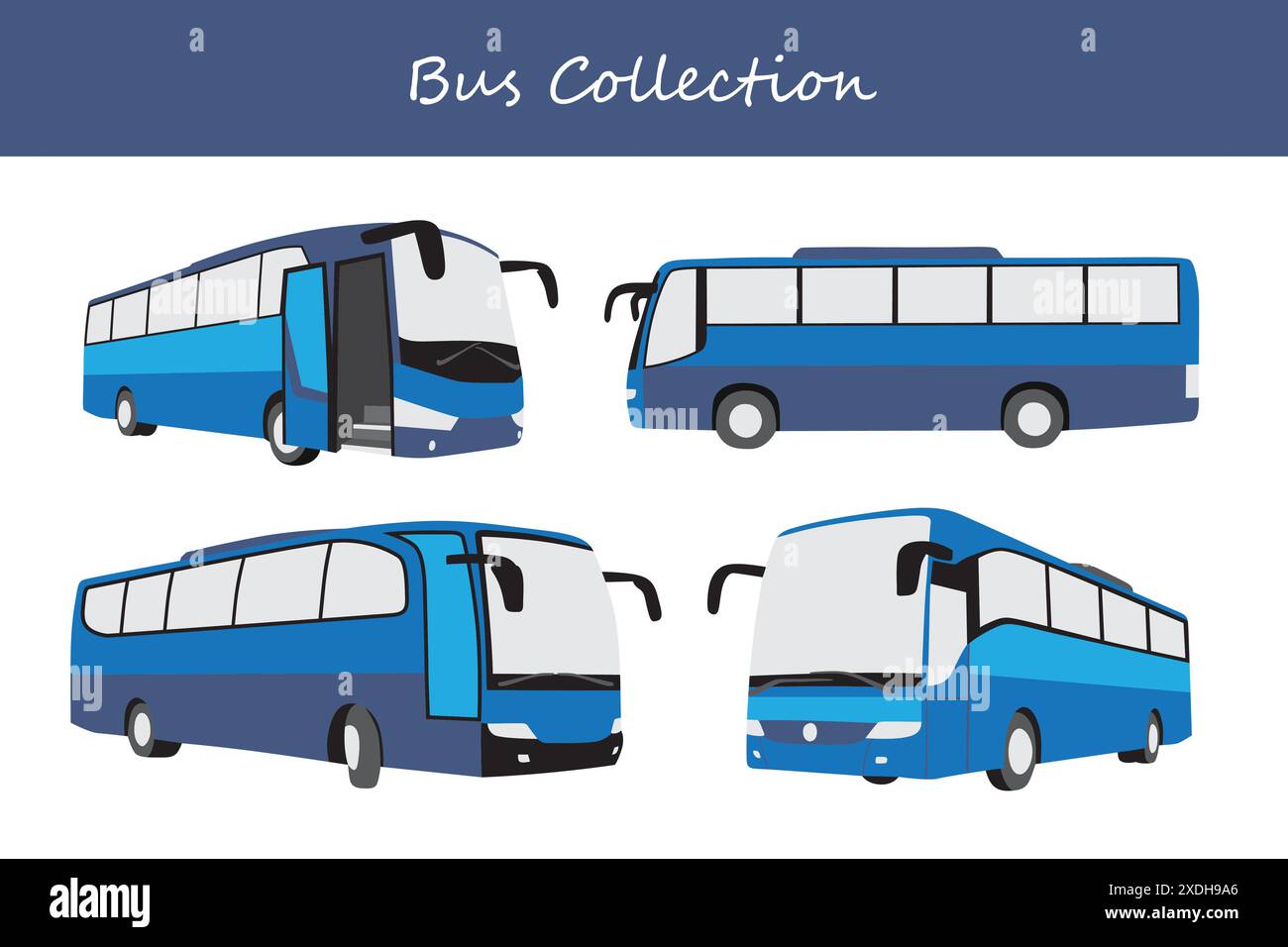 bus collection. bus in different poses. Vector illustration Stock ...