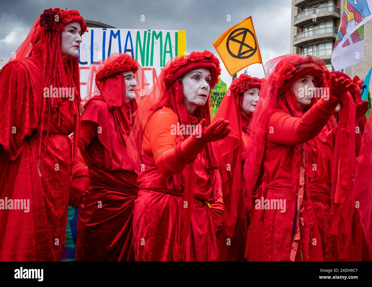London / UK - Jun 22 2024: Red Rebel Brigade climate activists at the ...
