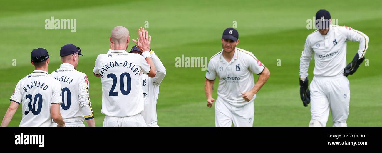#20, Olly Hannon-Dalby is high fived by Alex Davies for the dismissal ...
