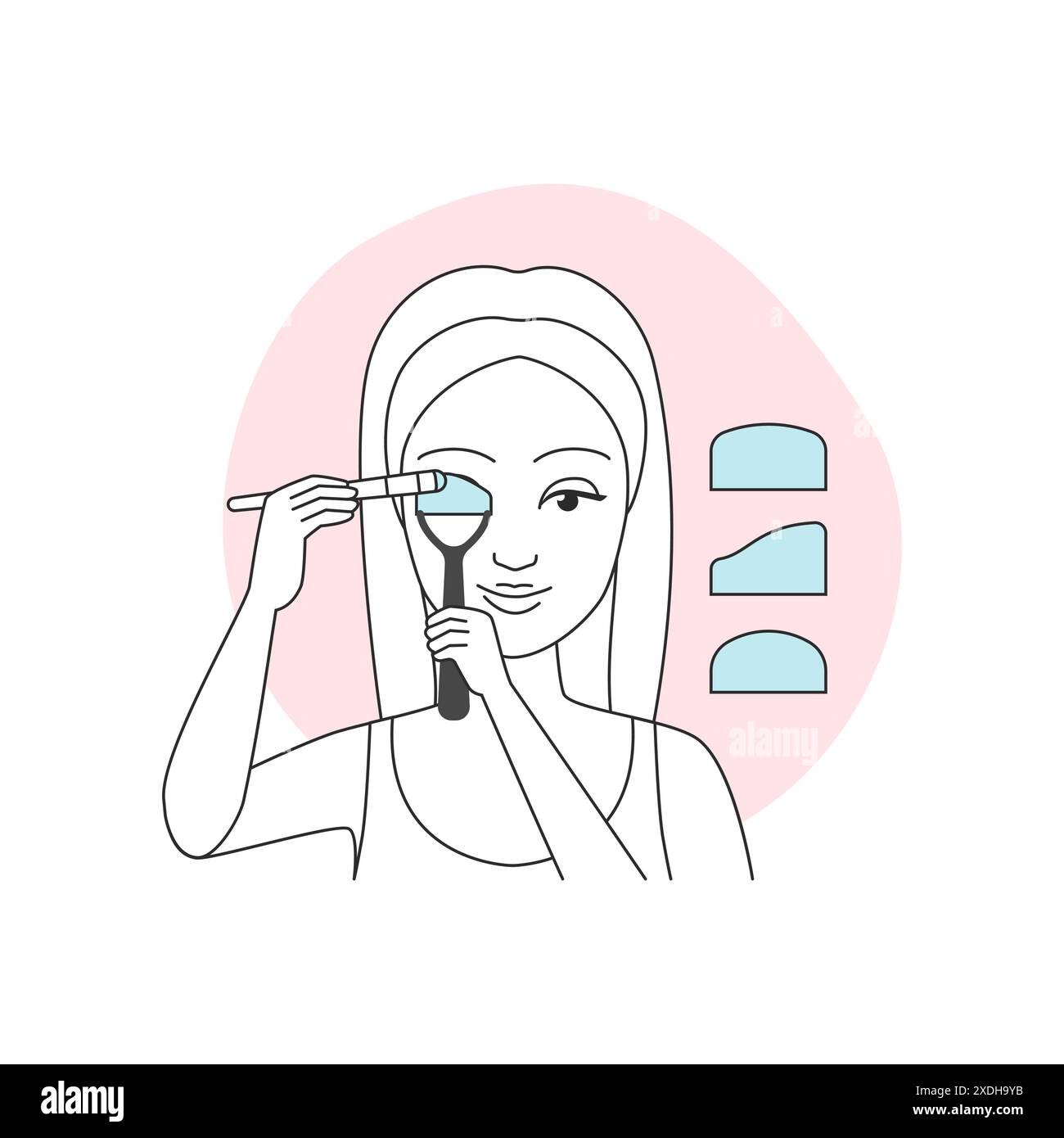 Female character using stencil to apply eye shadow line icon vector ... Female character using stencil to apply eye shadow line icon vector ...
