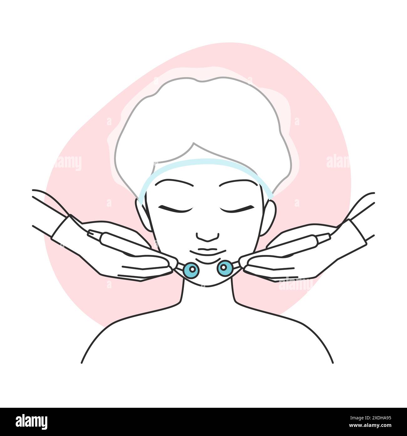 Microcurrent procedure of facial massage of girl in cosmetology clinic line icon vector ...