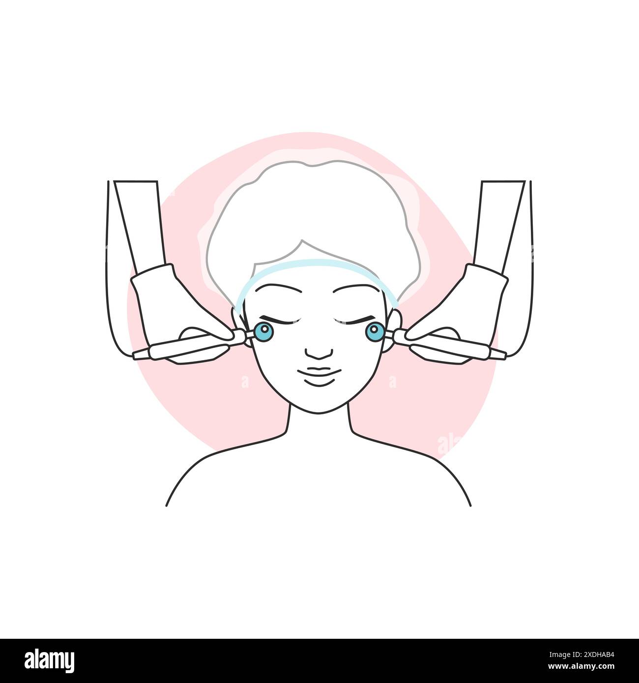 Microcurrent facial massage with electrodes on face skin of girl line ...