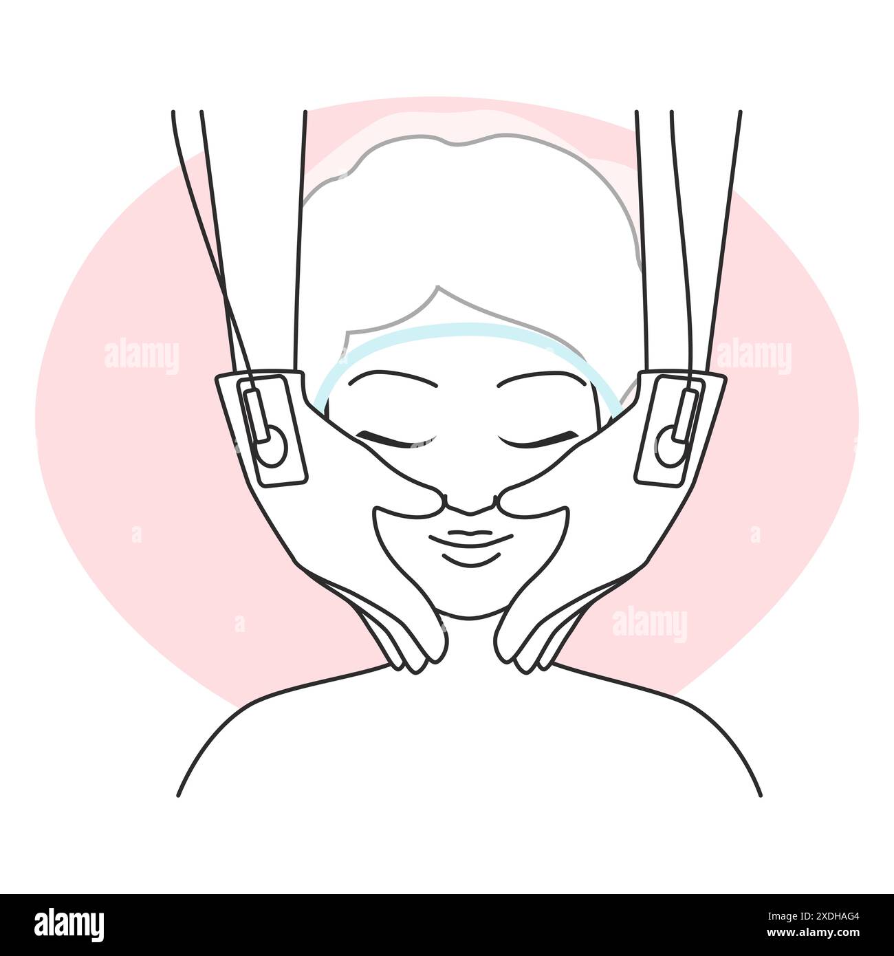 Anti aging and lymphatic drainage massage with microcurrent gloves line icon vector illustration ...