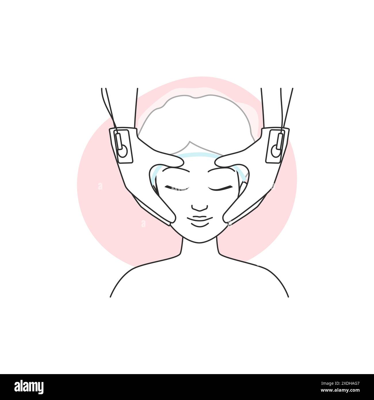 Facial massage with gloves of microcurrent beautician apparatus line icon vector illustration ...