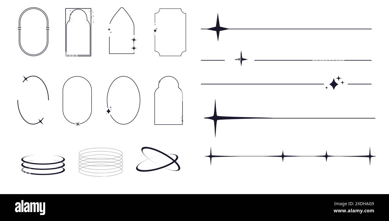 Set of y2k minimal geometric frames and borders thin line rings ...
