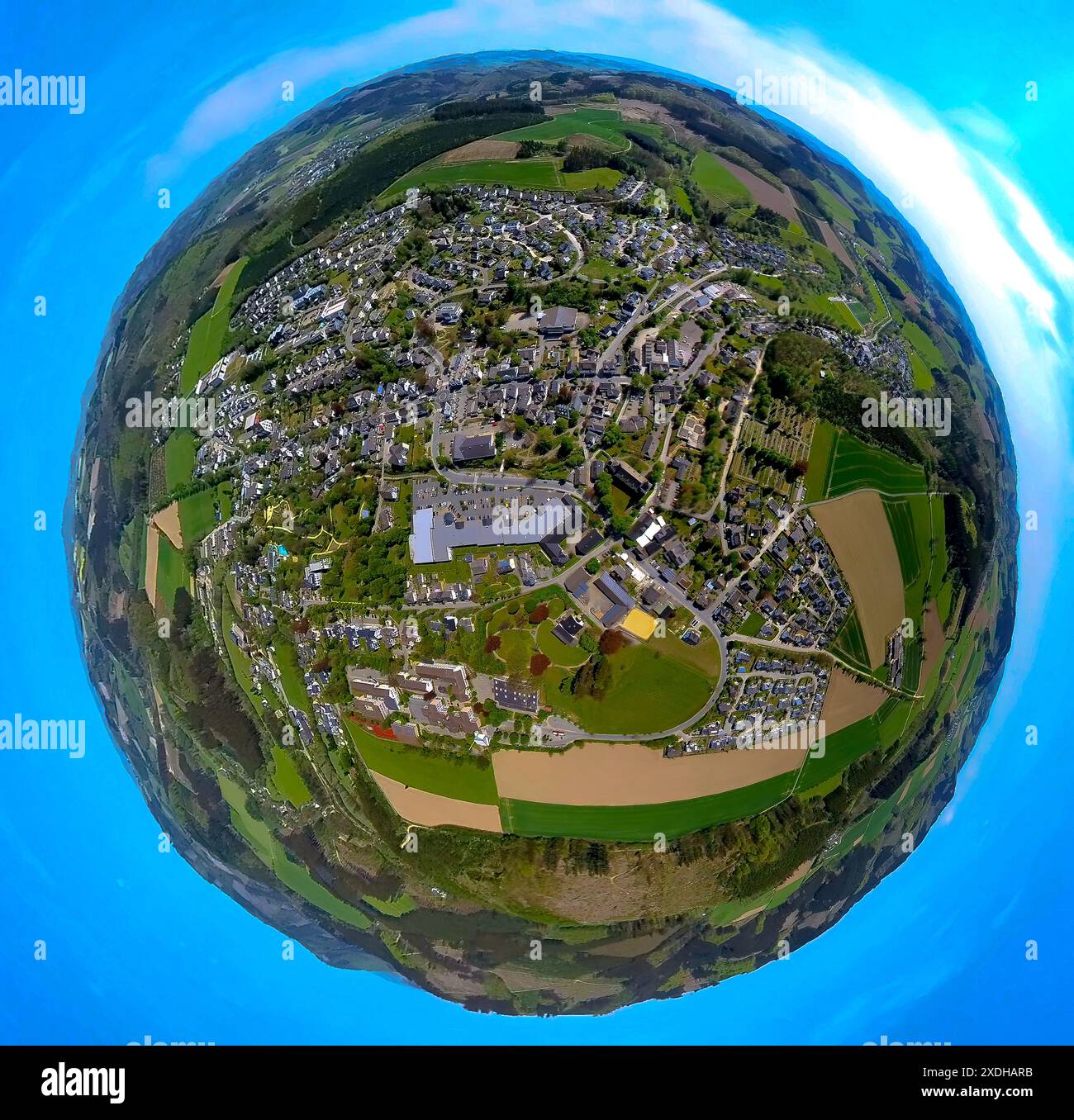 Aerial view, view of residential area, shopping center Aldi supermarket ...