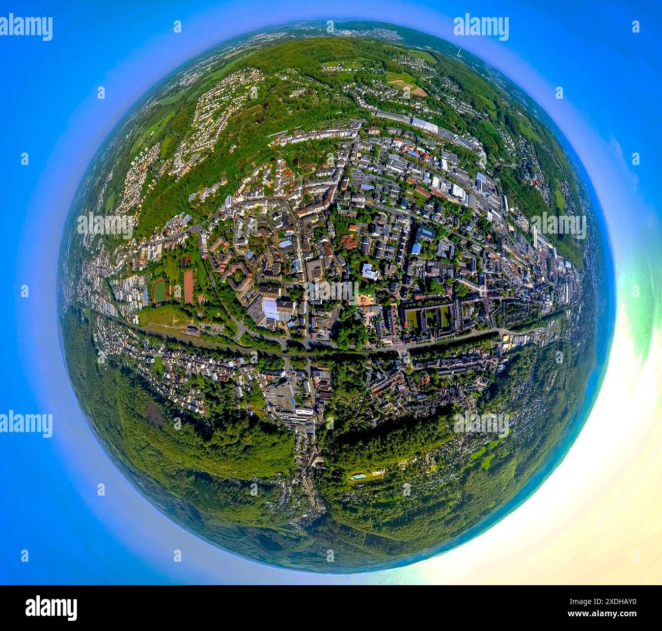 Aerial view, residential area, view of Haspe Mitte, Leimstraße and Konrad-Adenauer-Ring, earth ...