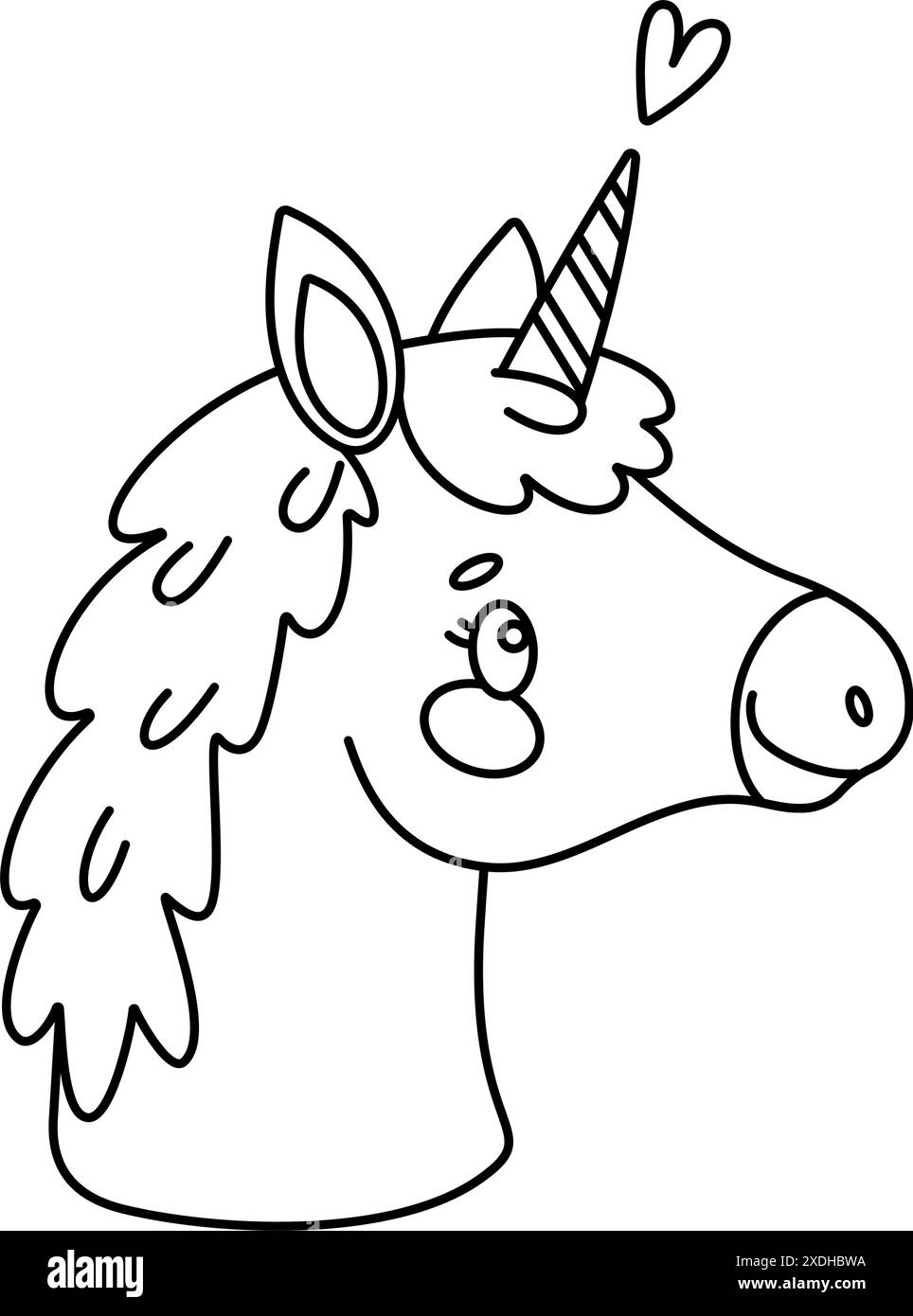 Cute magical unicorn coloring page. Romantic magical pony Hand drawn ...