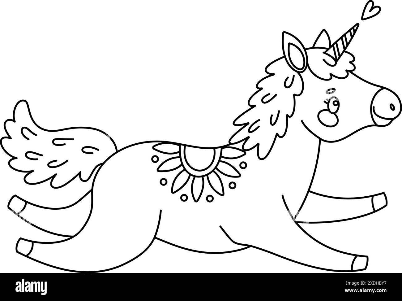 Cute magical unicorn coloring page. Romantic magical pony Hand drawn ...