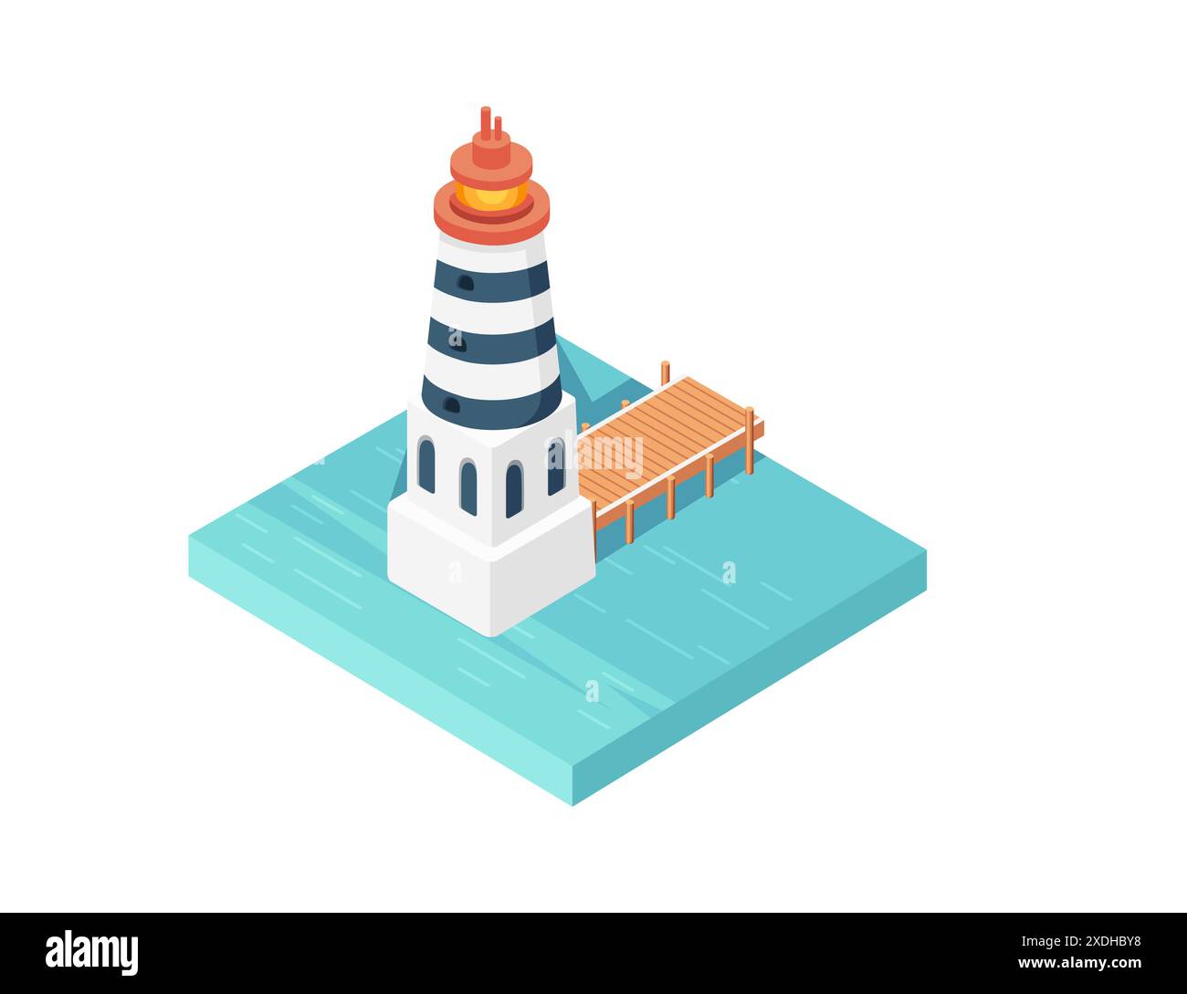 Three-dimensional isometric view of the lighthouse. Classic retro ...