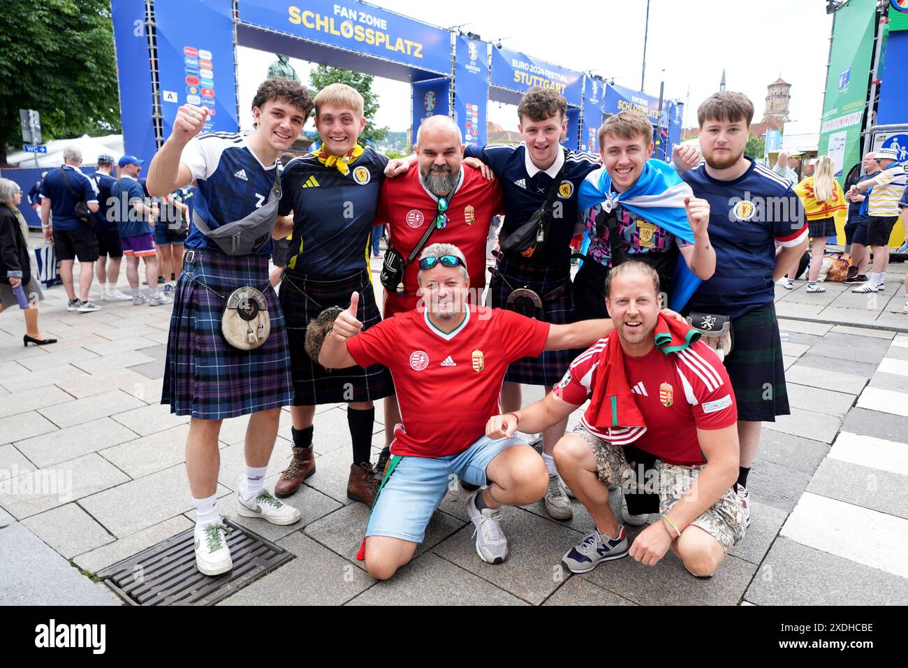 Scotland and Hungary fans in the Schlossplatz Fan Zone, Stuttgart ahead ...
