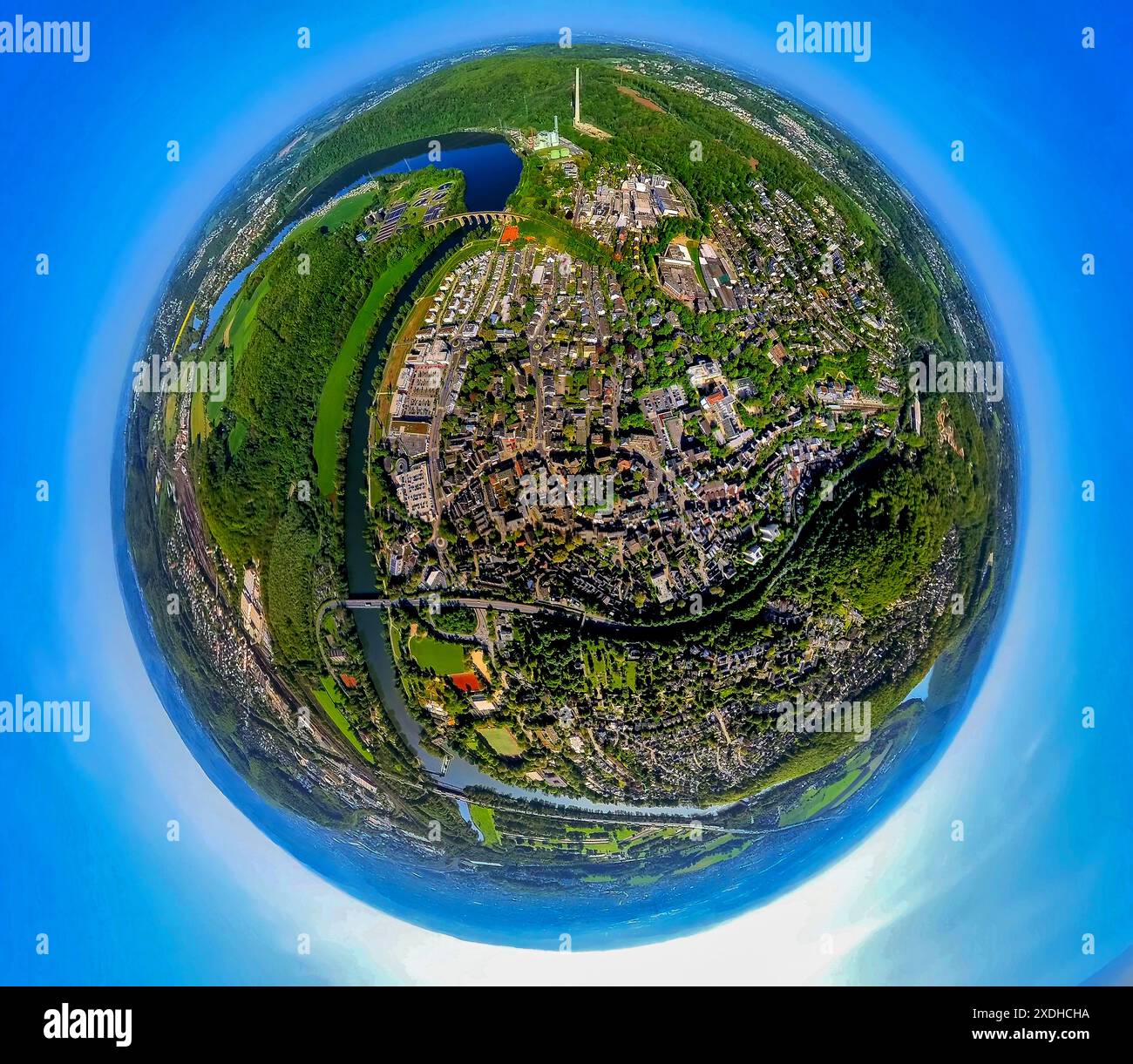 Aerial view, city view residential area Herdecke, river Ruhr and ...