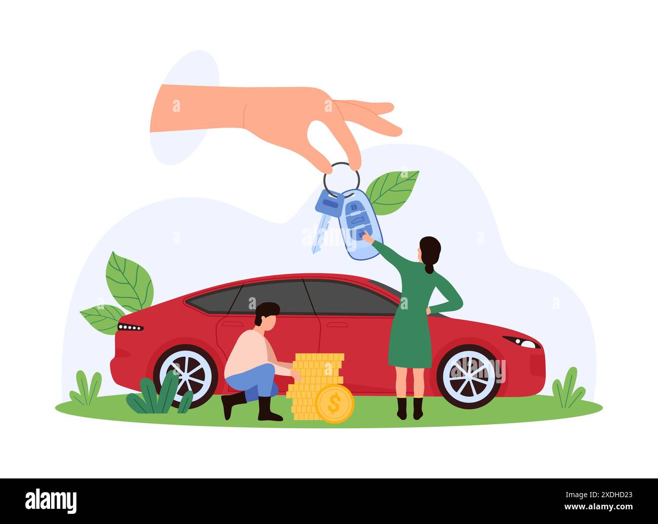 Purchase new or used car, automobile rental agreement. Big hand giving ...