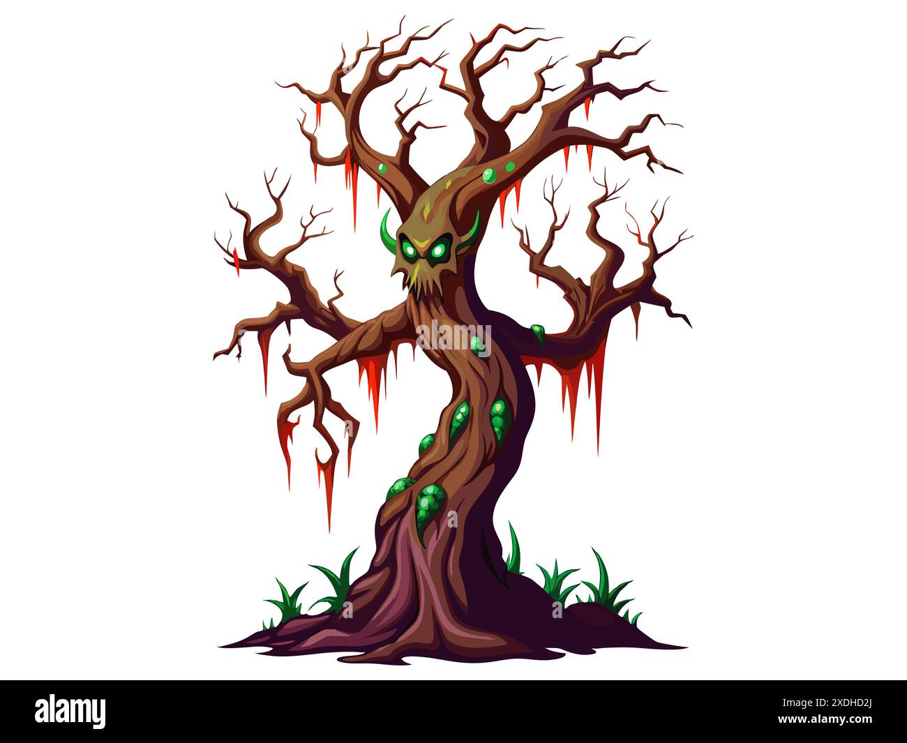 Spooky cartoon haunted tree with glowing eyes and eerie branches ...