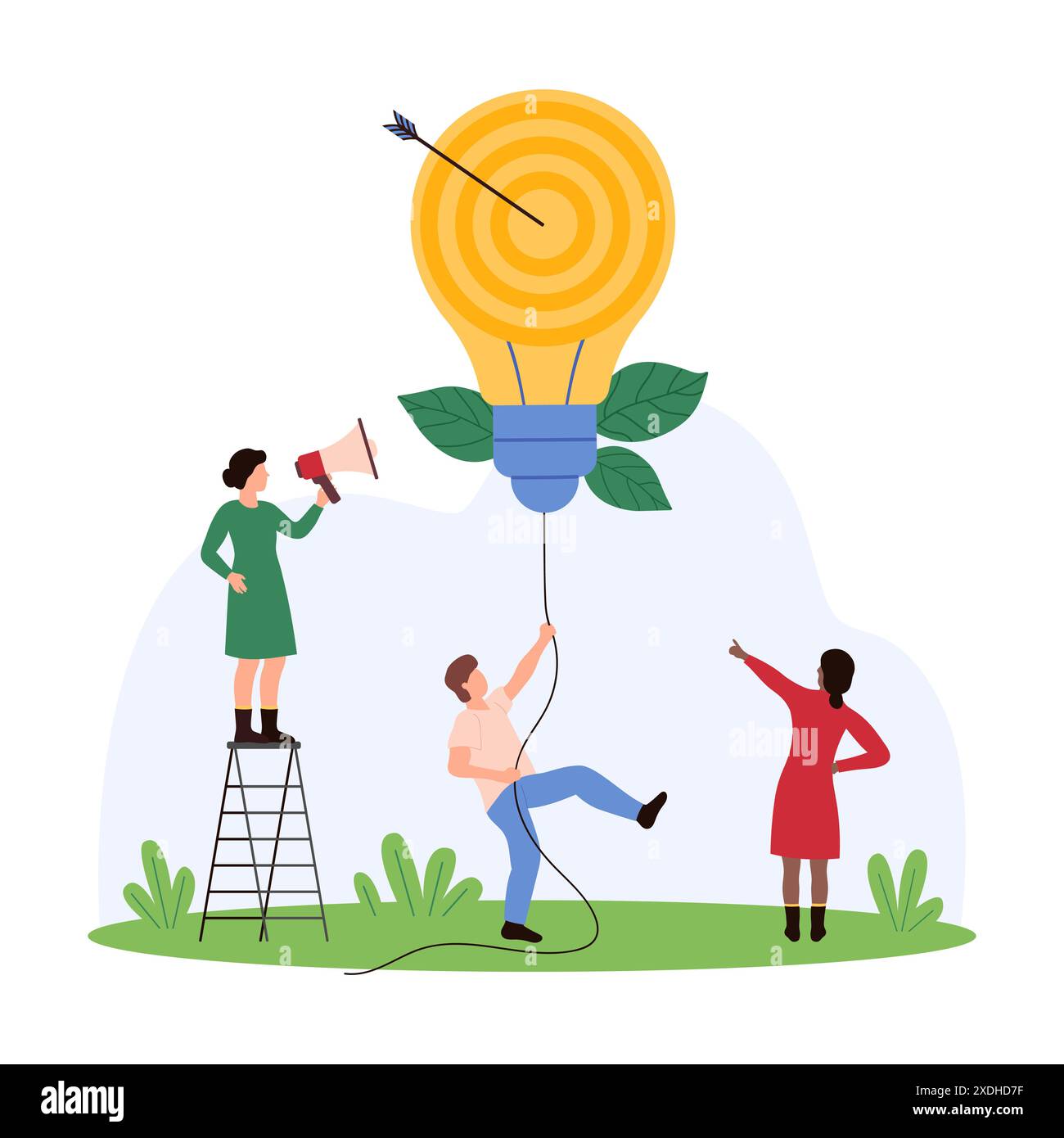 Creative business idea for goal achievement, focus on innovation strategy and solution. Tiny ...