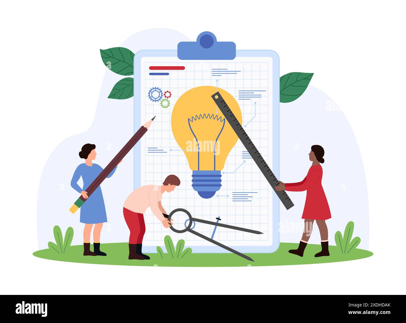 Innovation idea creation, teamwork on digital project design. Tiny ...