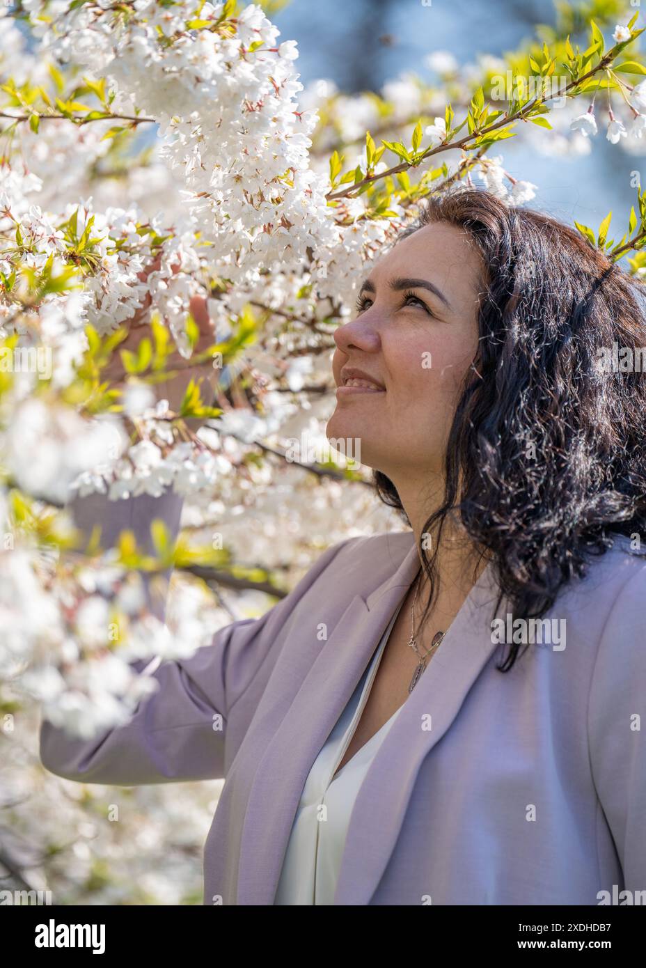 romantic image of a stylish woman in a light jacket. Positive, spring ...