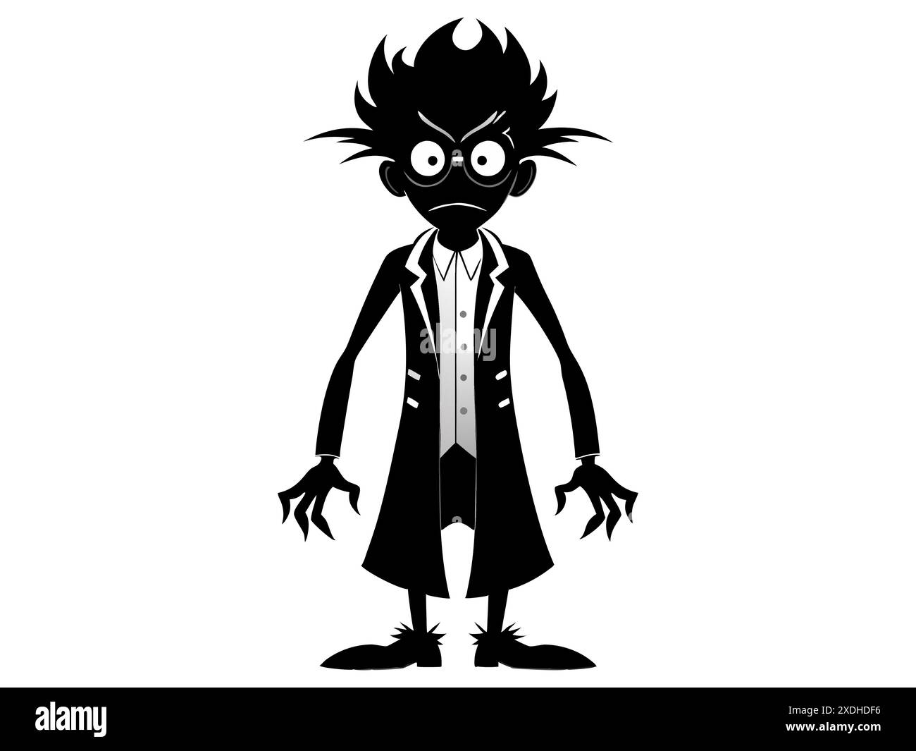 Black silhouette of eccentric mad scientist isolated on white ...