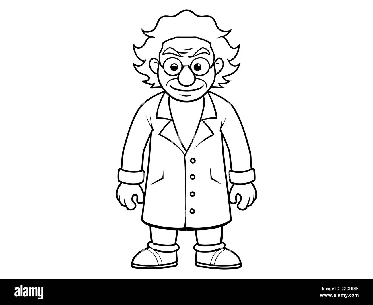 Cartoon outline of eccentric mad scientist character in lab coat ...