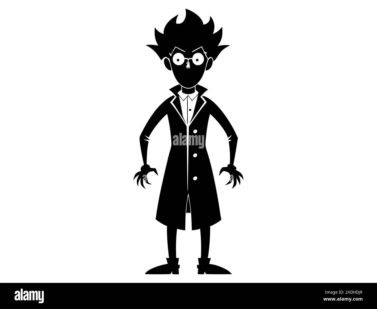 Black silhouette of eccentric mad scientist isolated on white ...