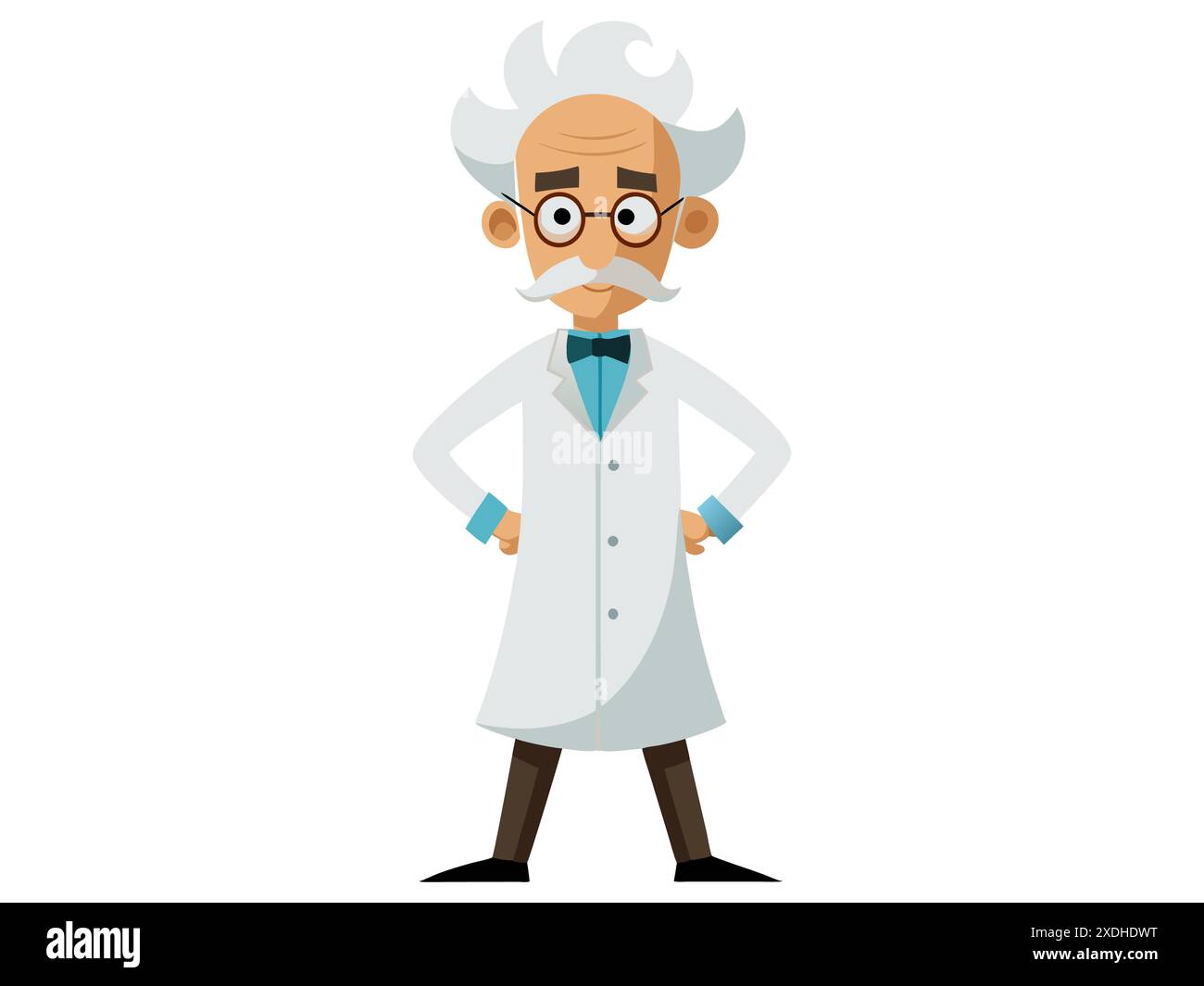 Quirky cartoon mad scientist in a lab coat isolated on white background ...