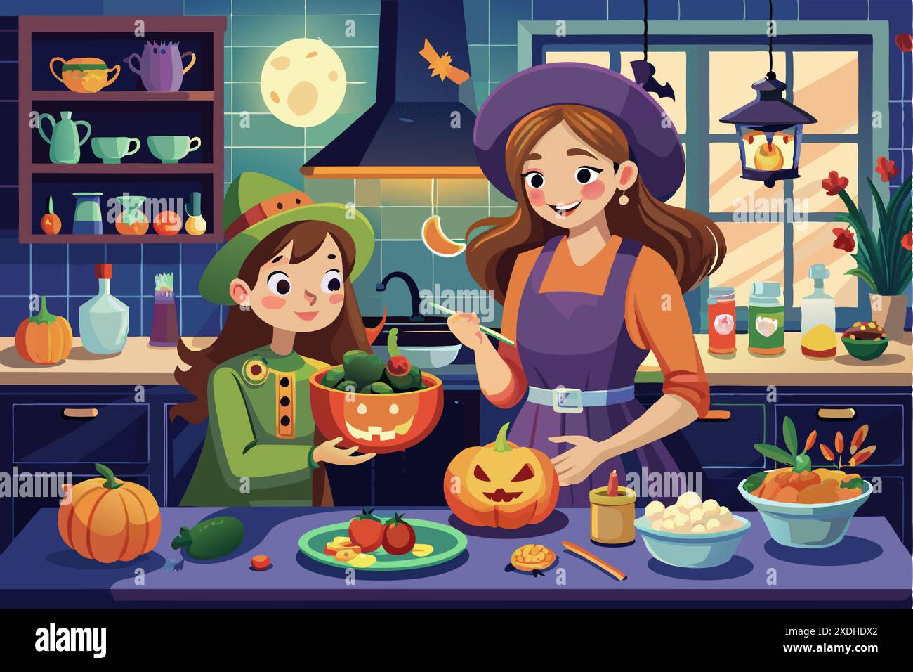 Mother and daughter cooking together in a cozy kitchen. Concept of ...