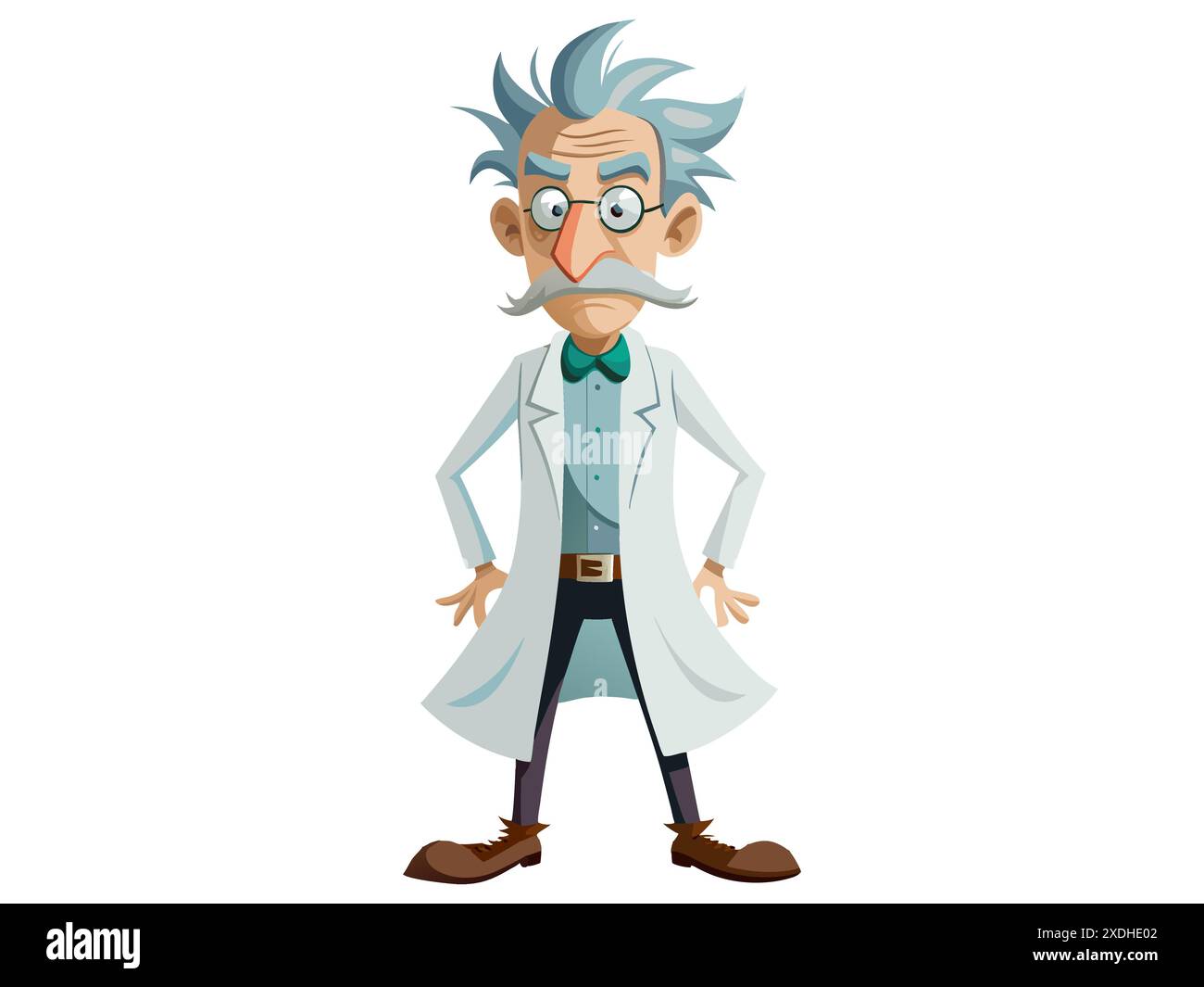Quirky cartoon mad scientist in a lab coat isolated on white background ...