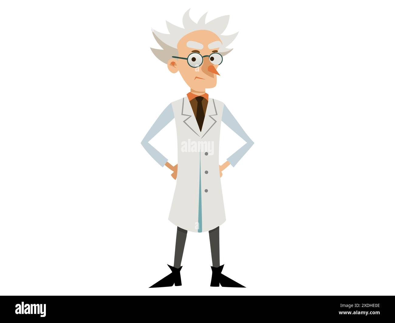 Quirky cartoon mad scientist in a lab coat isolated on white background ...