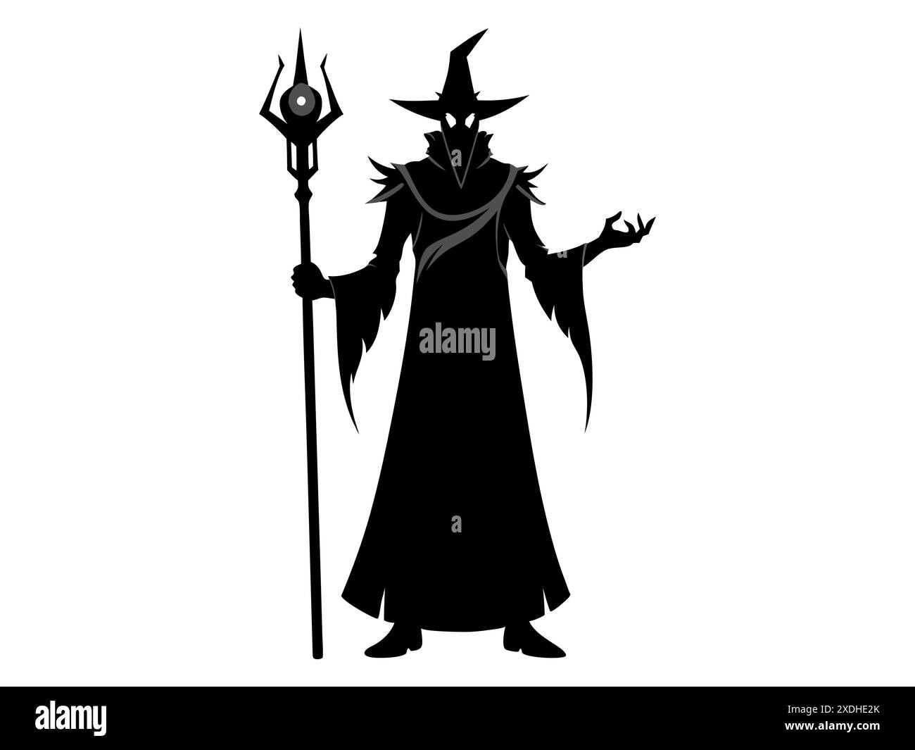Black silhouette of a wizard isolated on a white background. Concept of ...