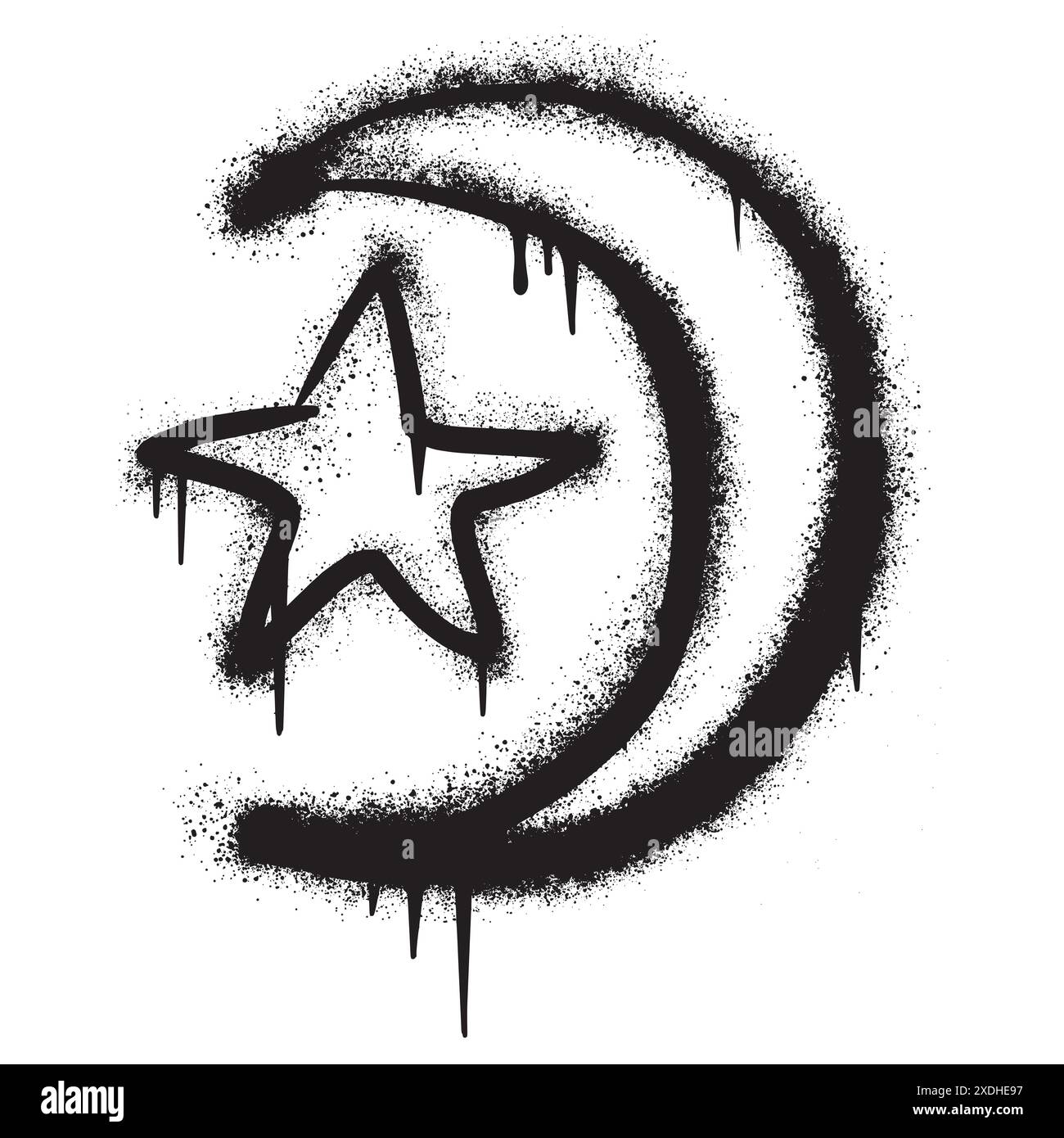 Spray Painted Graffiti moon and star Sprayed isolated with a white ...